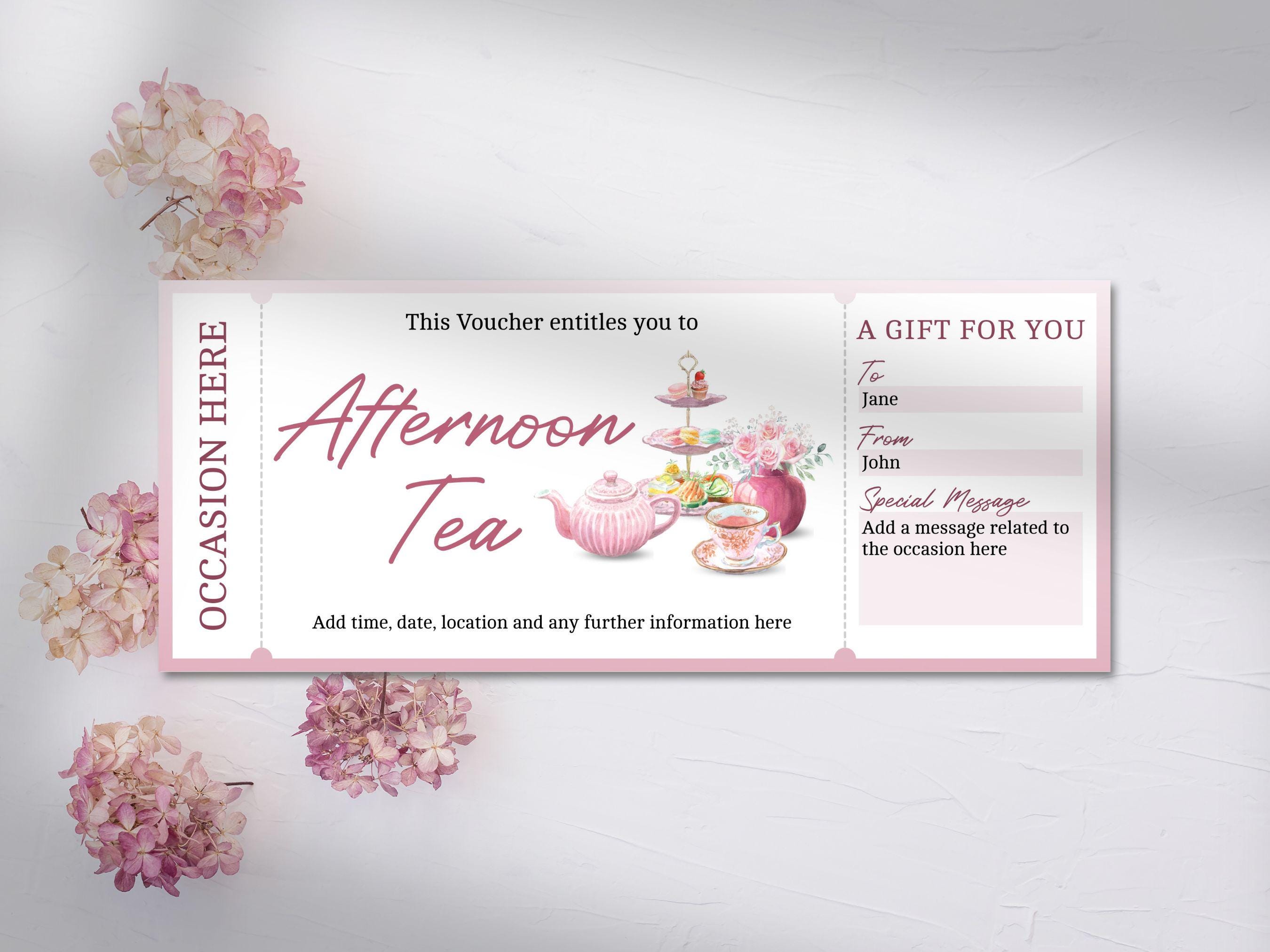 Editable Afternoon Tea Gift Voucher Template, Printable Gift Voucher ...