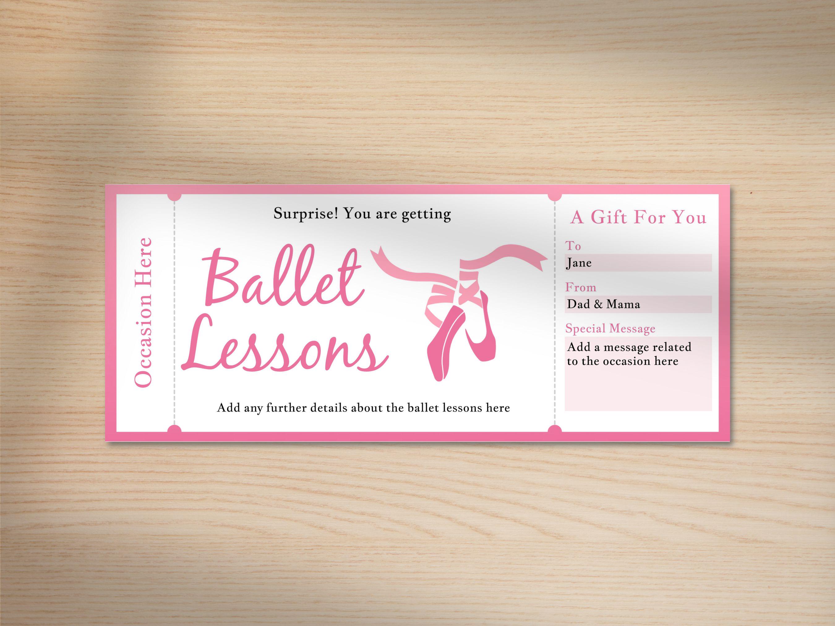 Editable Ballet Lessons Gift Voucher Template, Ballet Classes Printable ...