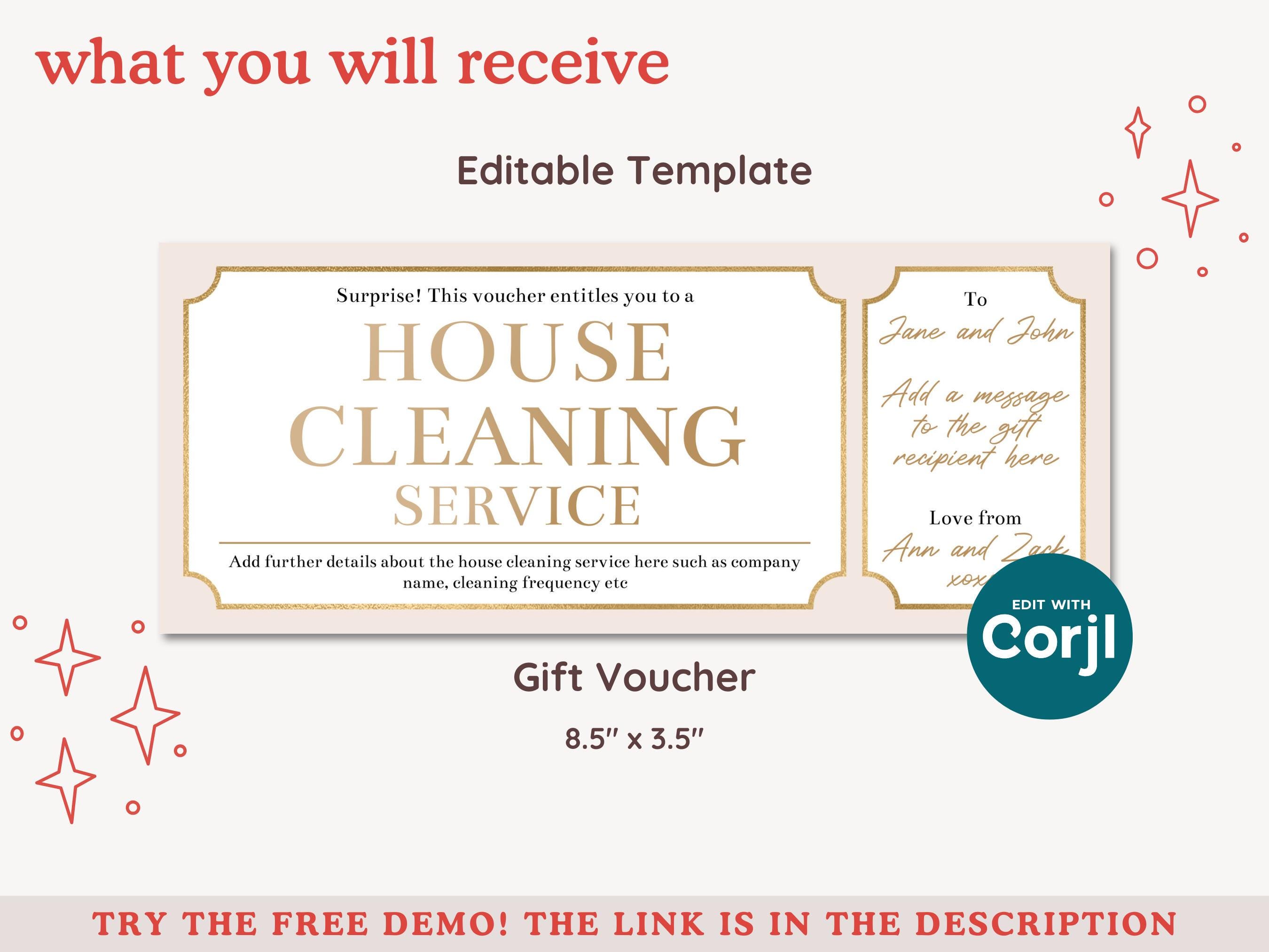 Editable House Cleaning Gift Voucher Template, Printable Cleaning ...