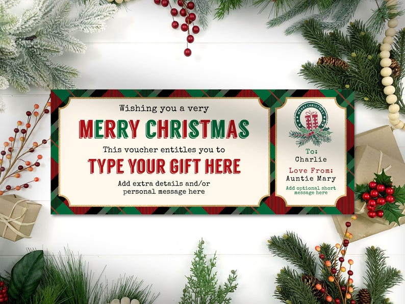 Editable Christmas Gift Voucher Template, Printable Gift Voucher Ticket ...