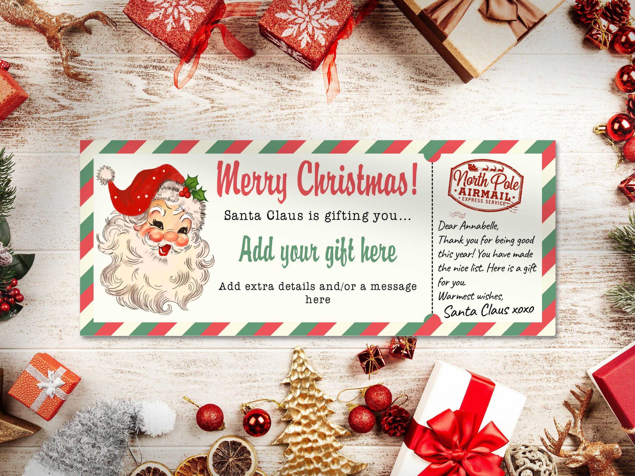Editable Santa Christmas Gift Voucher Template, Printable Gift Voucher ...