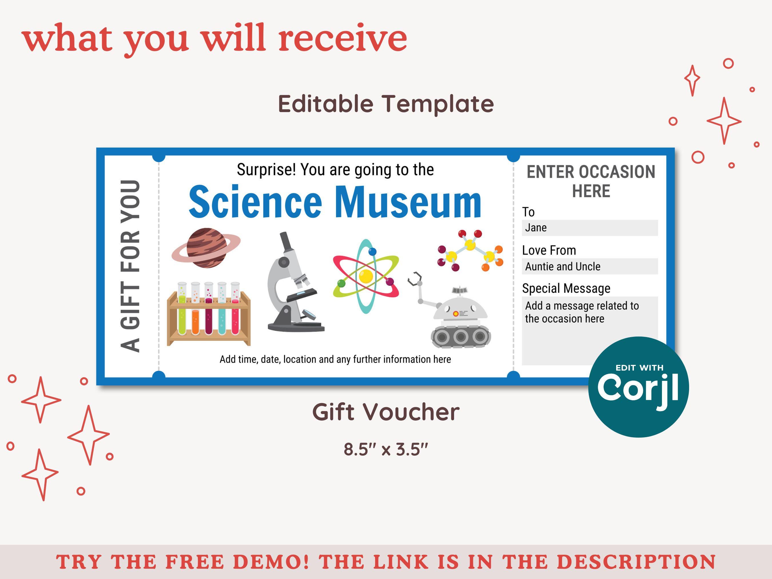 Editable Science Museum Gift Voucher Template, Science Centre Printable ...