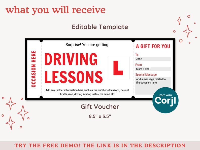 Editable Driving Lessons Gift Voucher Template, Printable Learner ...