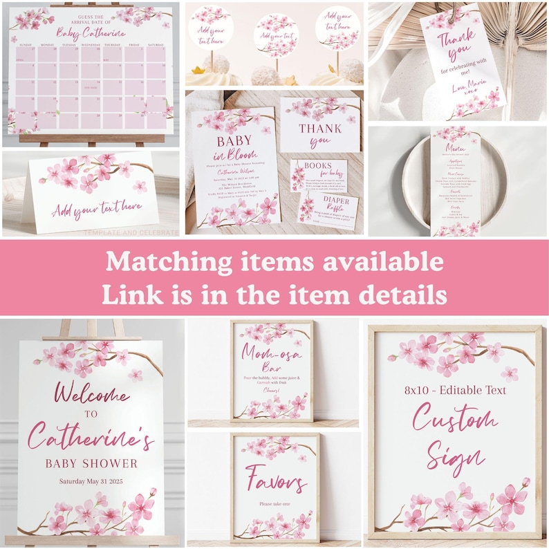 Editable Cherry Blossom Baby Shower Welcome Sign, Sakura Pink Spring Floral Baby Shower Poster ...