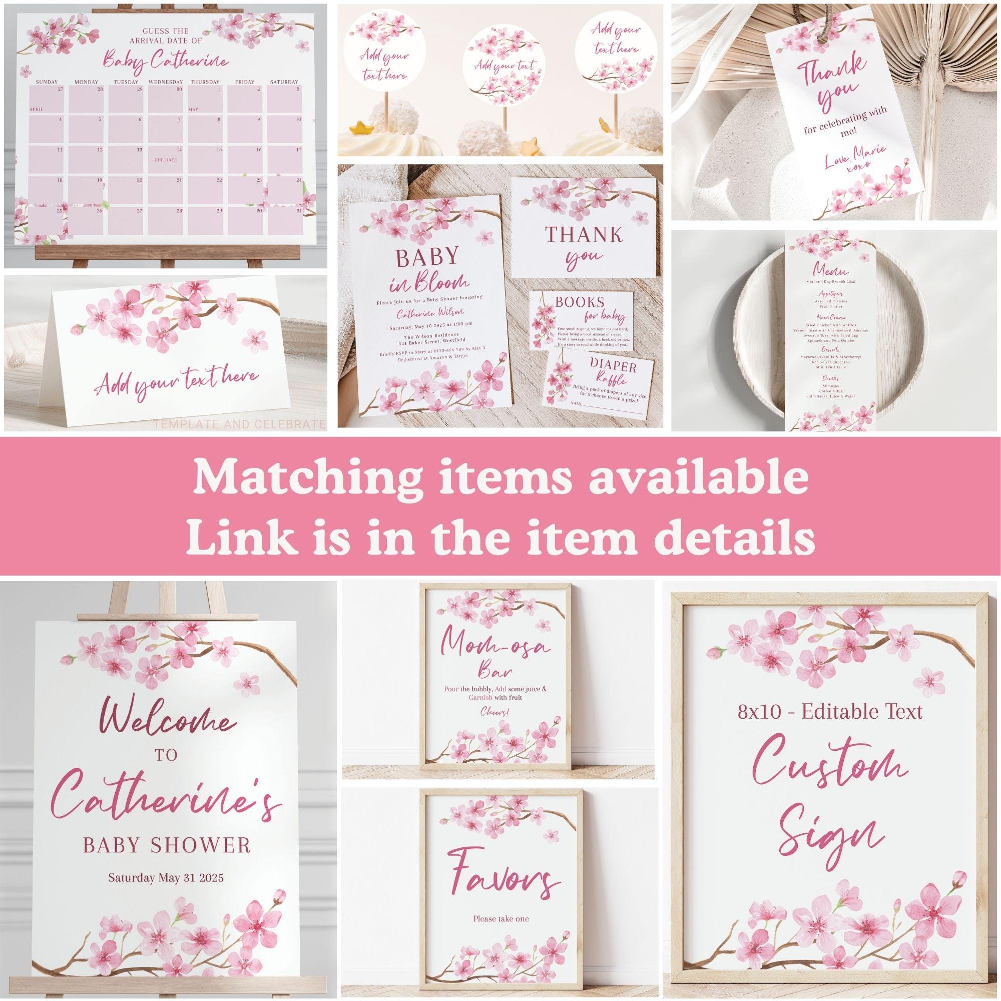 Editable Cherry Blossom Baby Shower Welcome Sign, Sakura Pink Spring ...