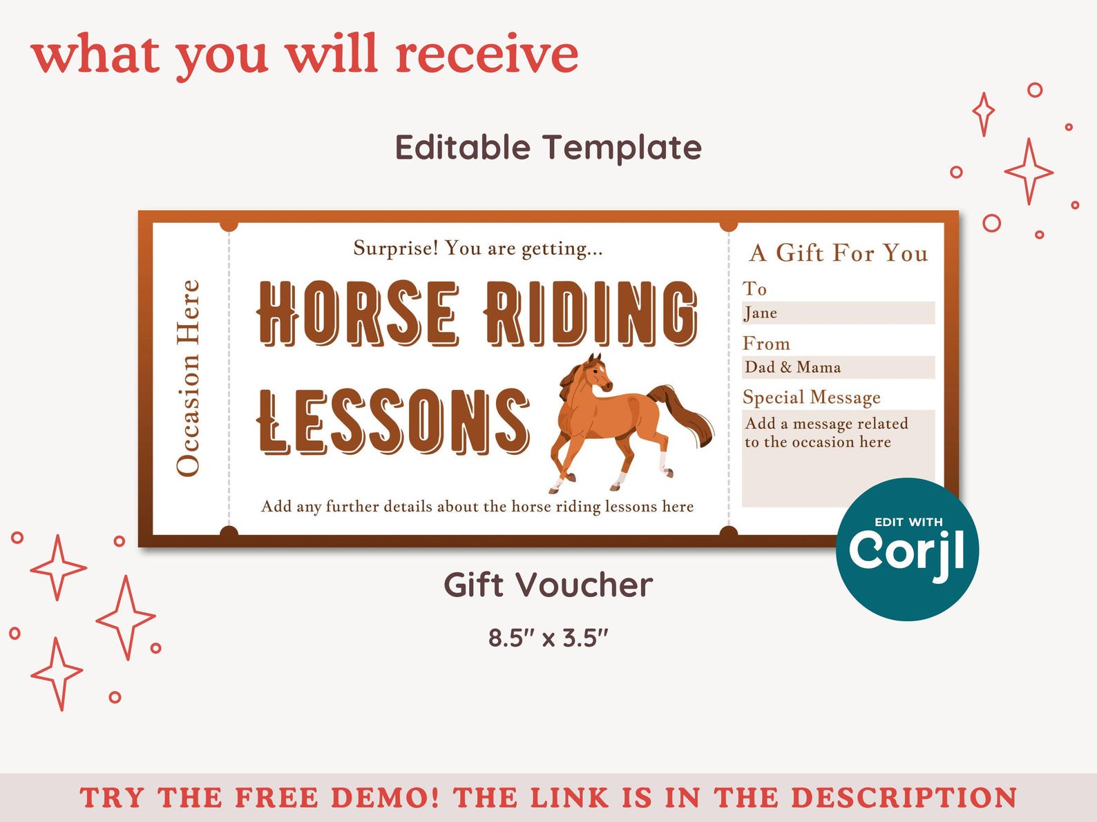 Editable Horse Riding Lessons Lessons Gift Voucher Template, Printable ...