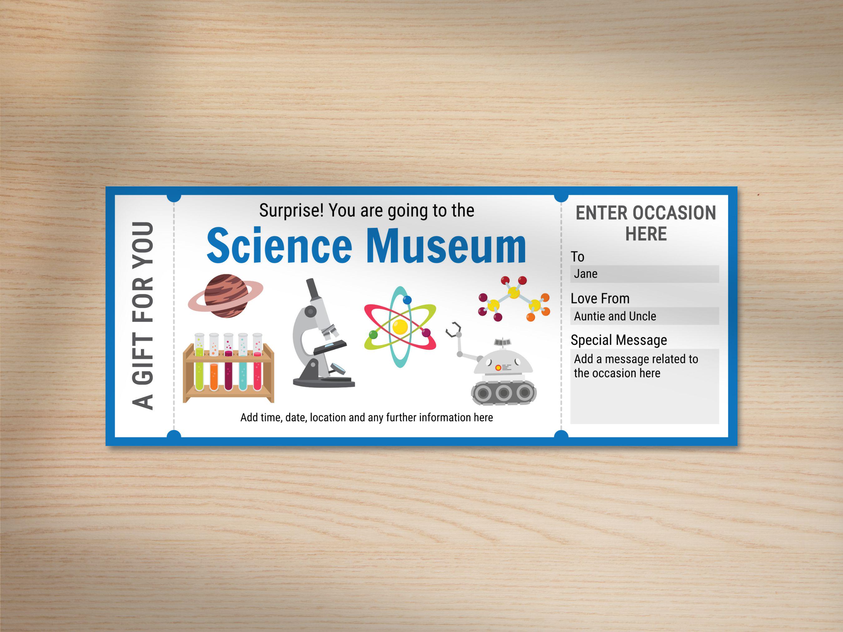 Editable Science Museum Gift Voucher Template, Science Centre Printable ...