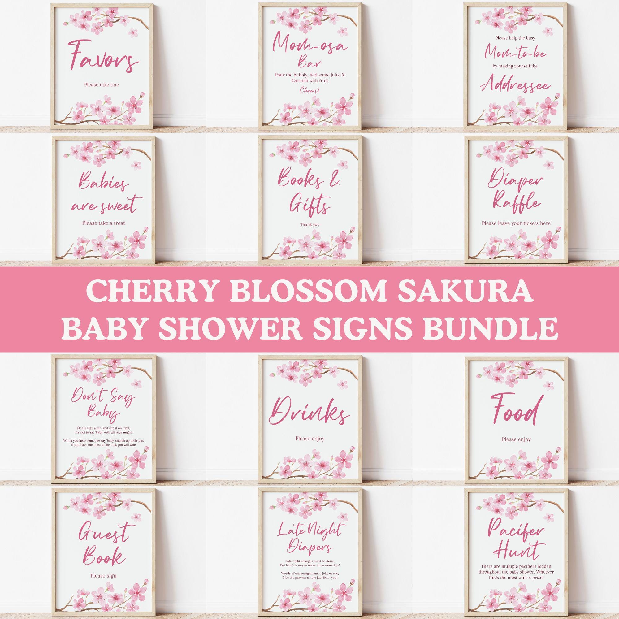 Editable Cherry Blossom Baby Shower Signs Bundle, Printable Baby Shower ...