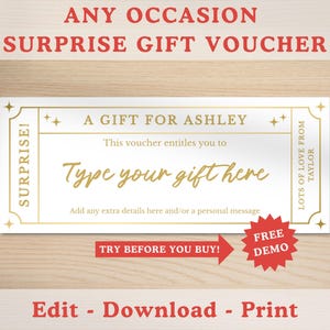 Editable Surprise Gift Voucher Template, Printable Gift Voucher, Custom ...