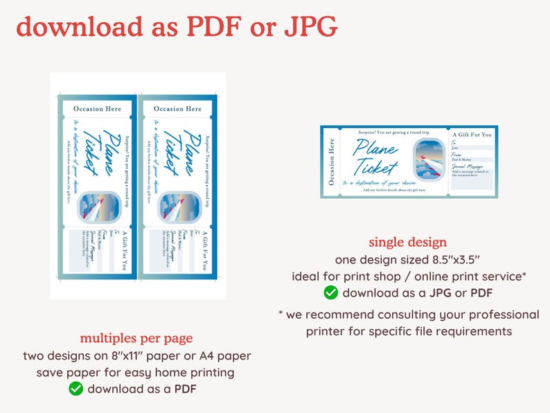 Editable Plane Ticket Gift Voucher Template, Printable Surprise Flight ...