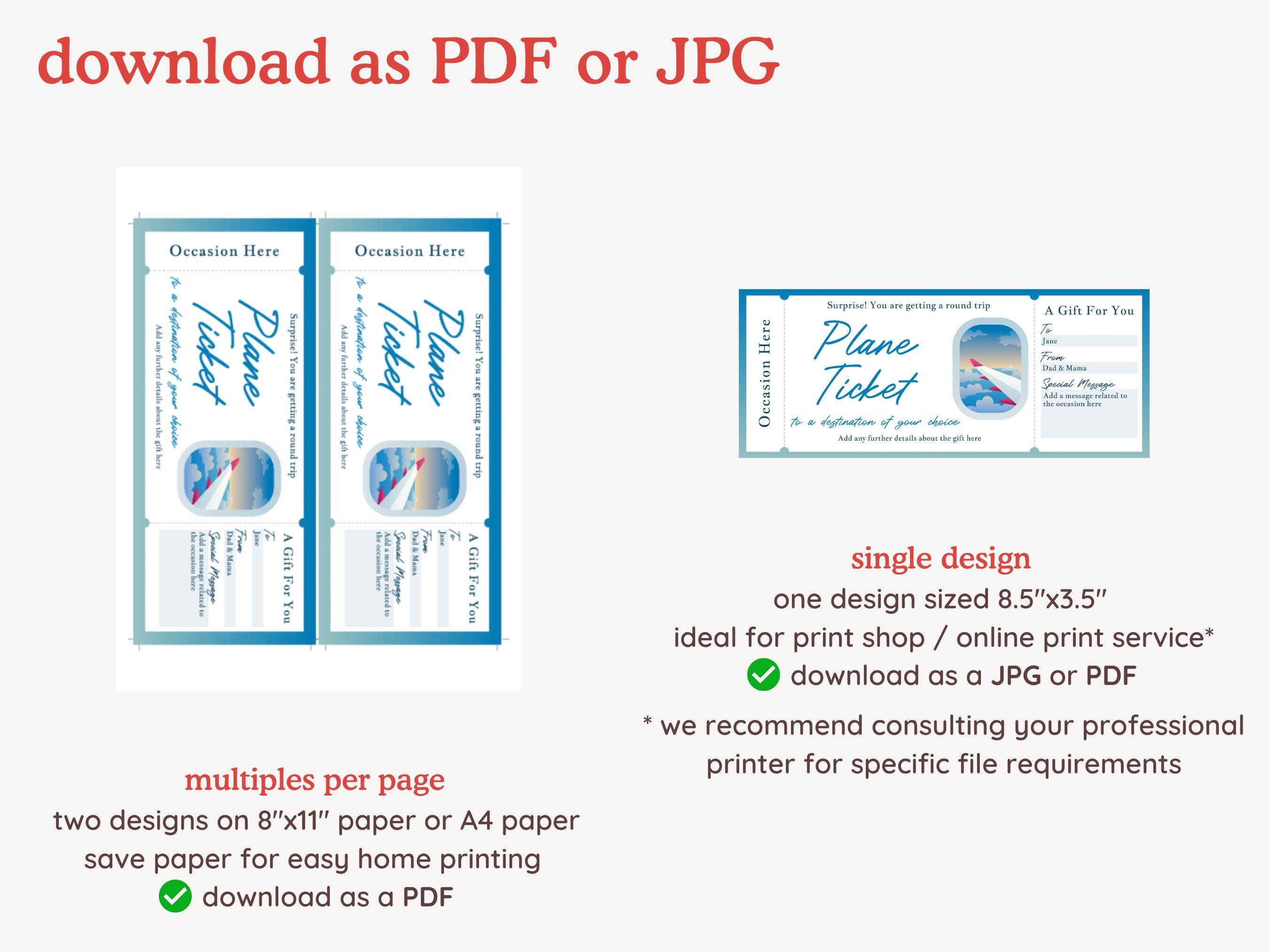 Editable Plane Ticket Gift Voucher Template, Printable Surprise Flight ...