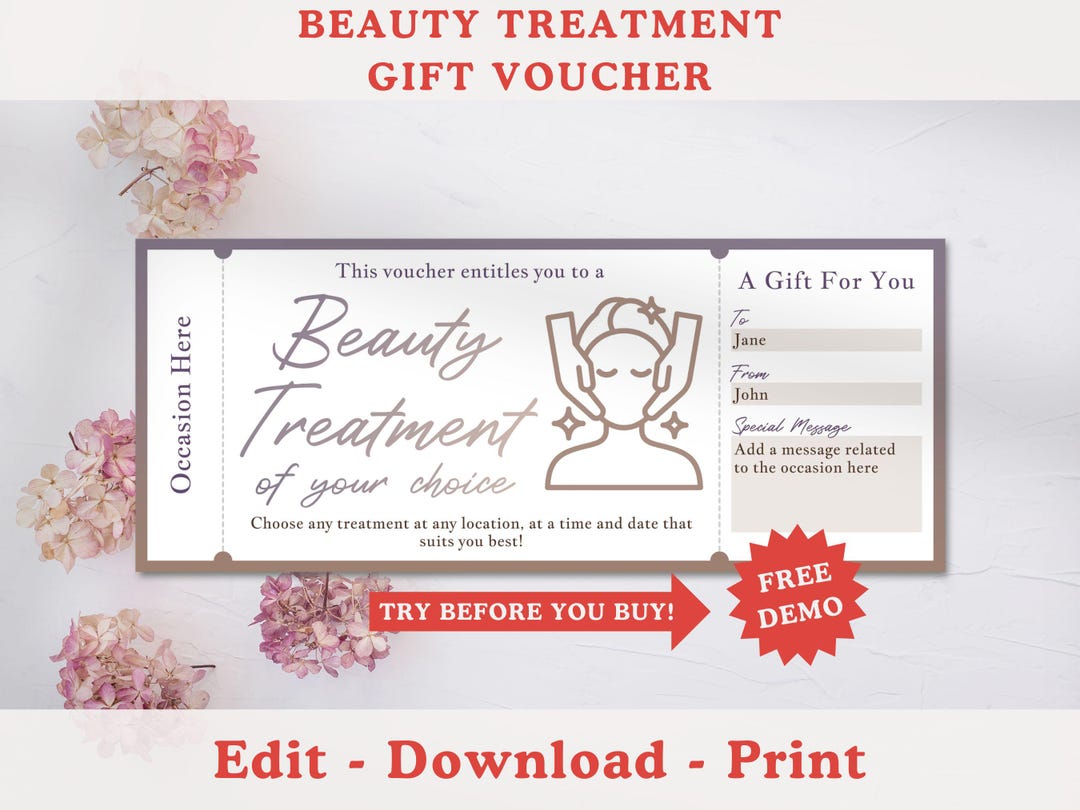Editable Beauty Treatment Gift Voucher Template, Medi Spa Printable ...