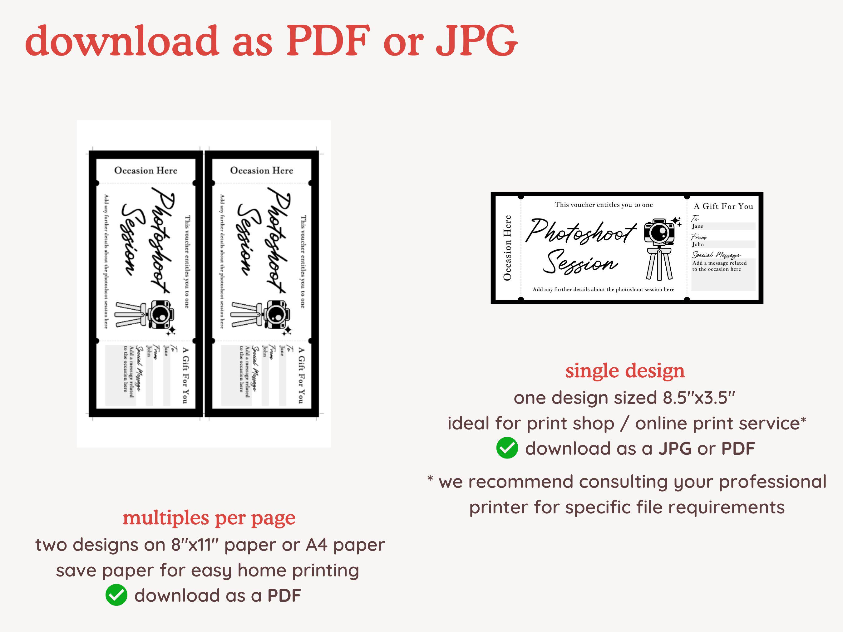 Editable Photoshoot Session Gift Voucher Template, Printable Gift ...