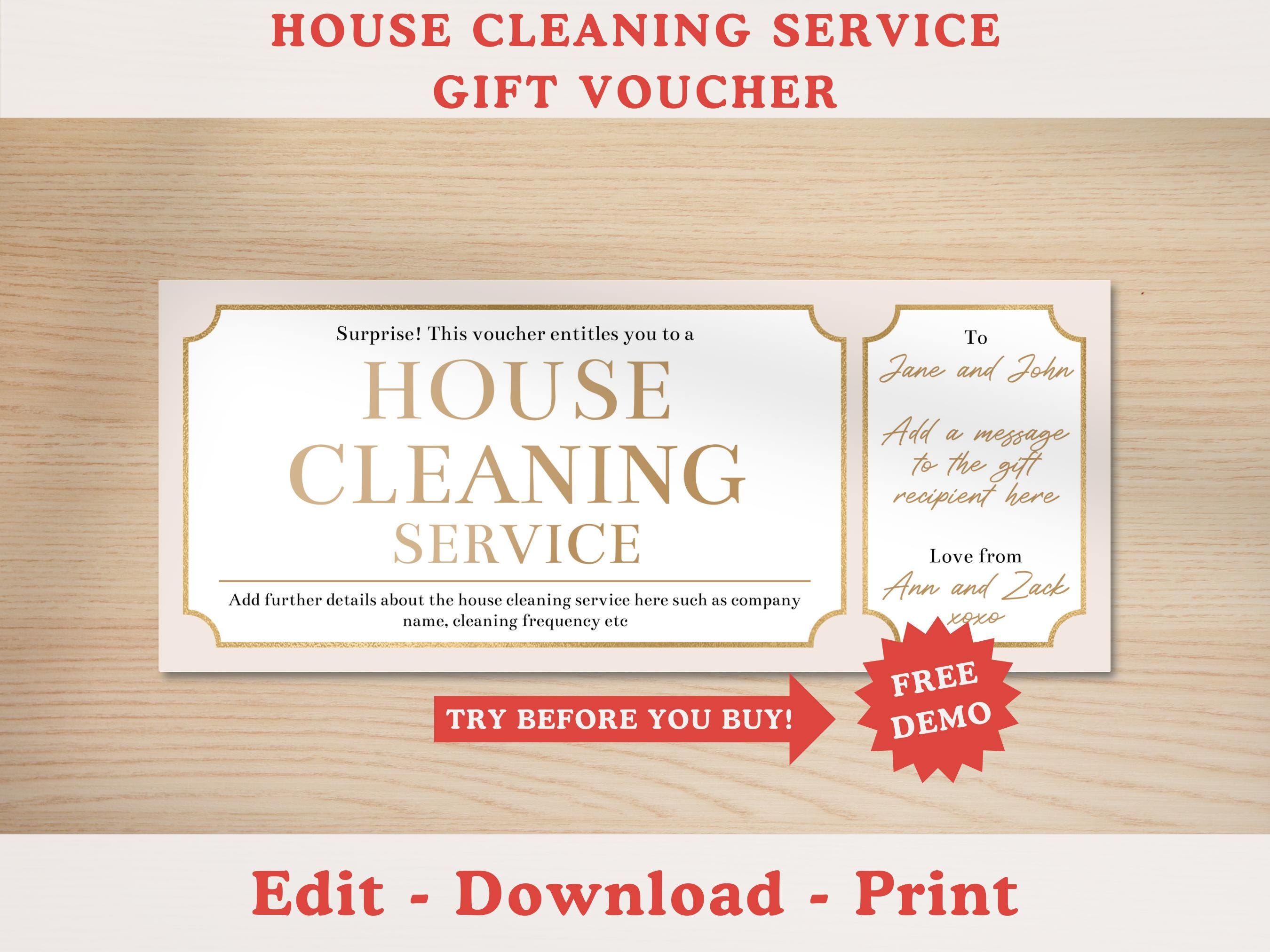 Editable House Cleaning Gift Voucher Template, Printable Cleaning ...