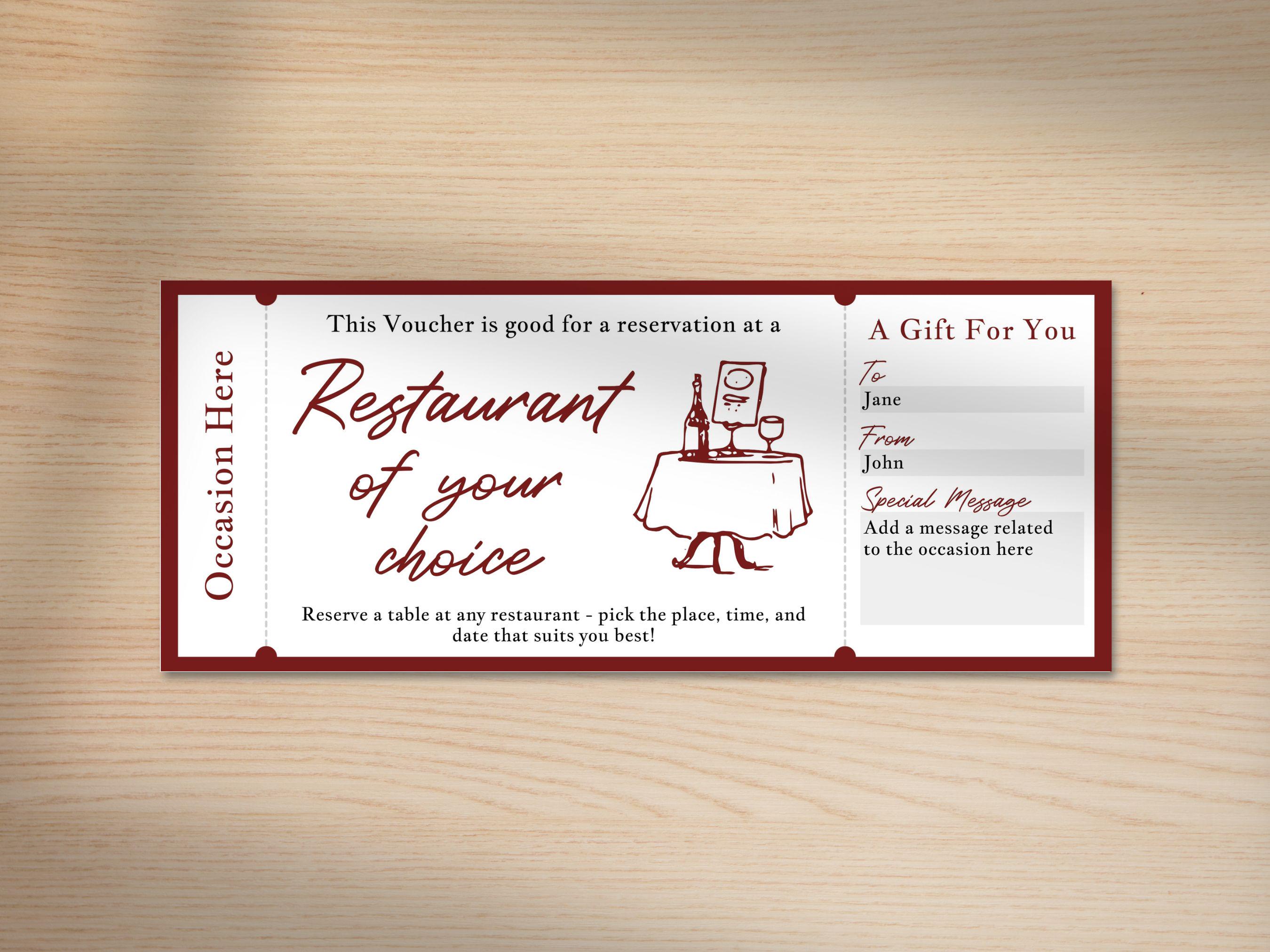 Editable Restaurant Reservation Gift Voucher Template, Printable Gift ...