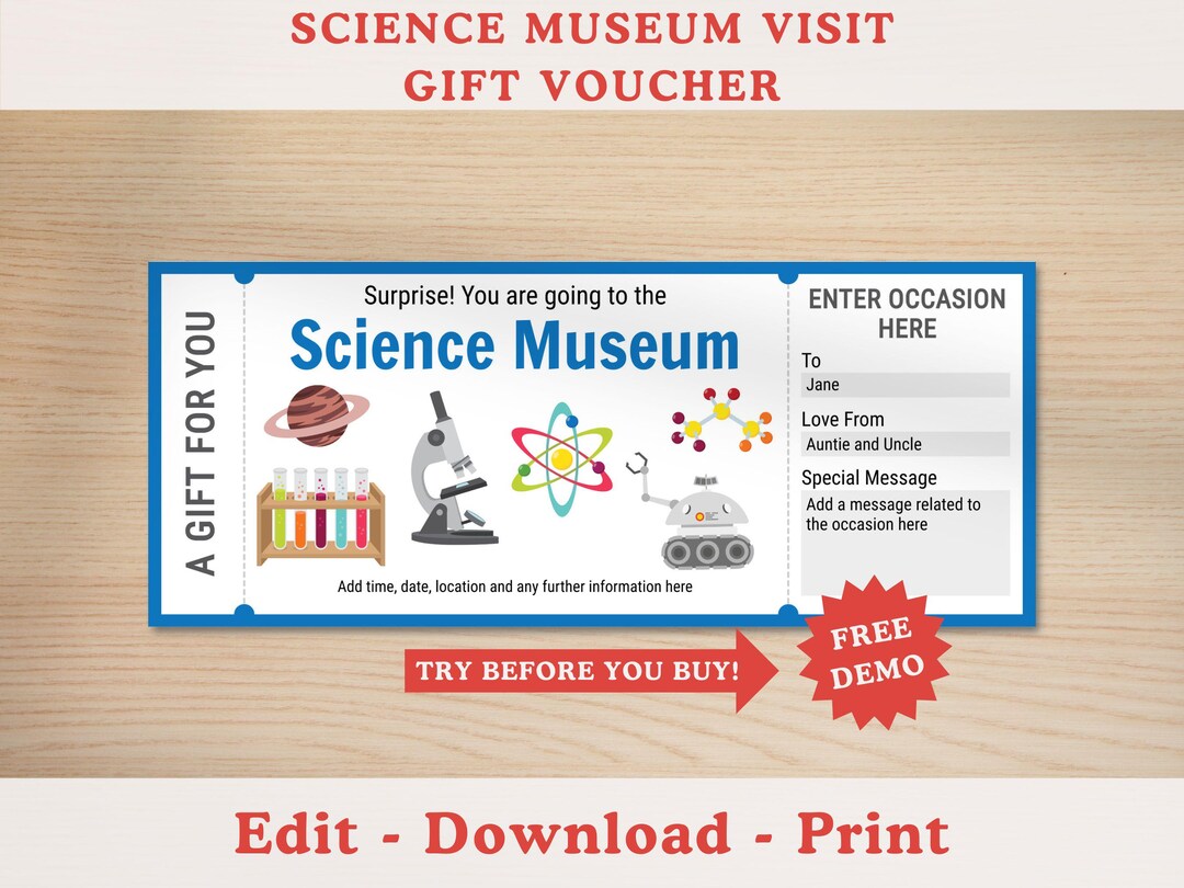 Editable Science Museum Gift Voucher Template, Science Centre Printable ...