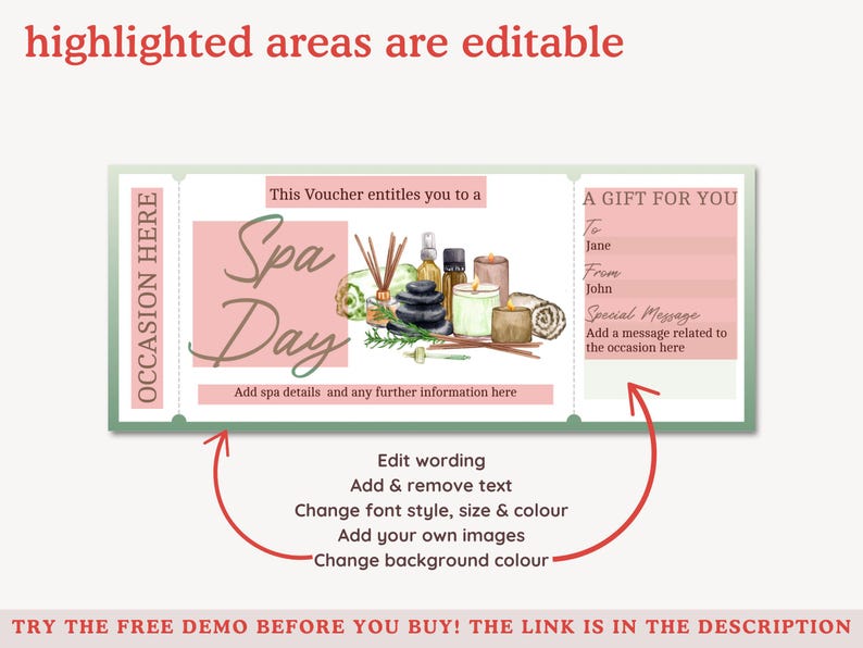 Editable Spa Day Gift Voucher Template, Spa Treatment Printable Gift ...