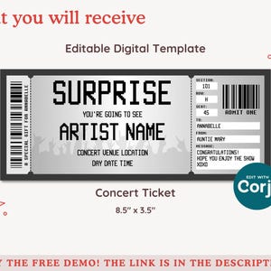 Editable Concert Ticket Template, Printable Concert Ticket, Surprise ...