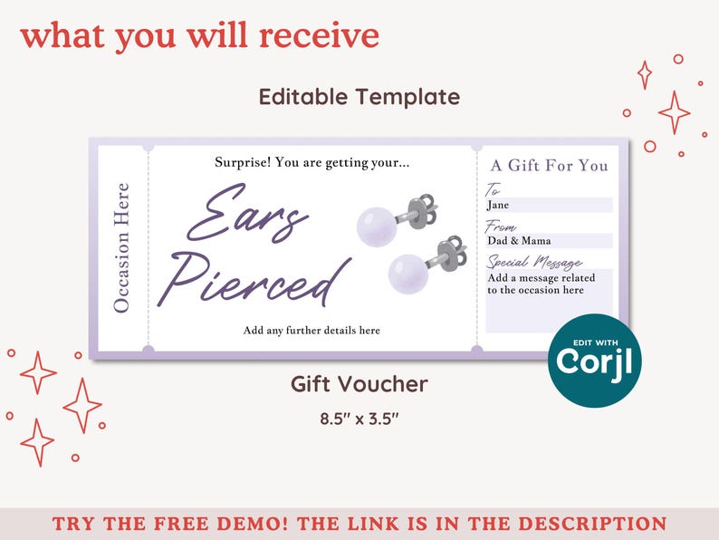 Editable Ears Pierced Gift Voucher Template, Ear Piercing Printable ...