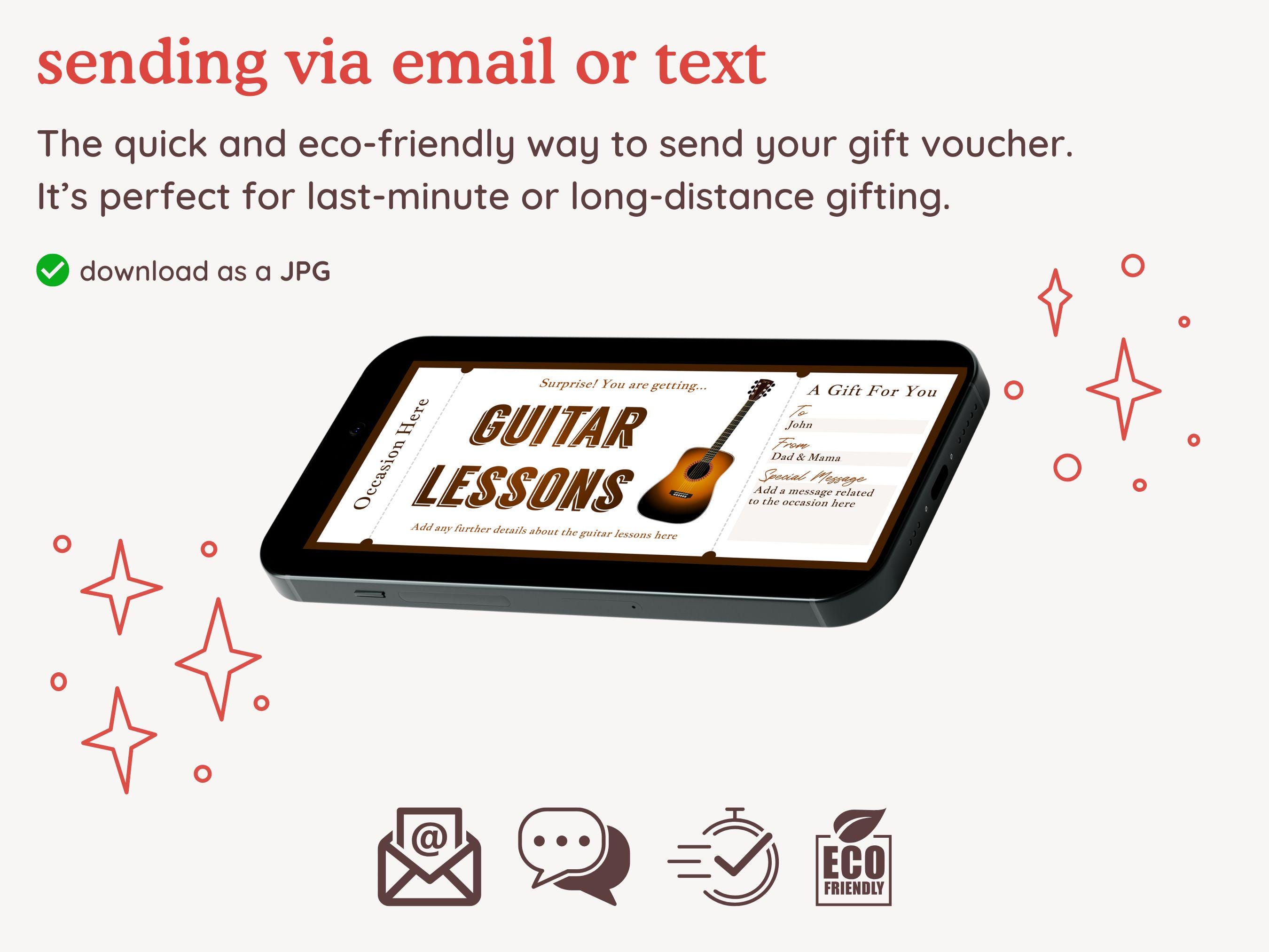 Editable Guitar Lessons Gift Voucher Template, Printable Gift Ticket ...