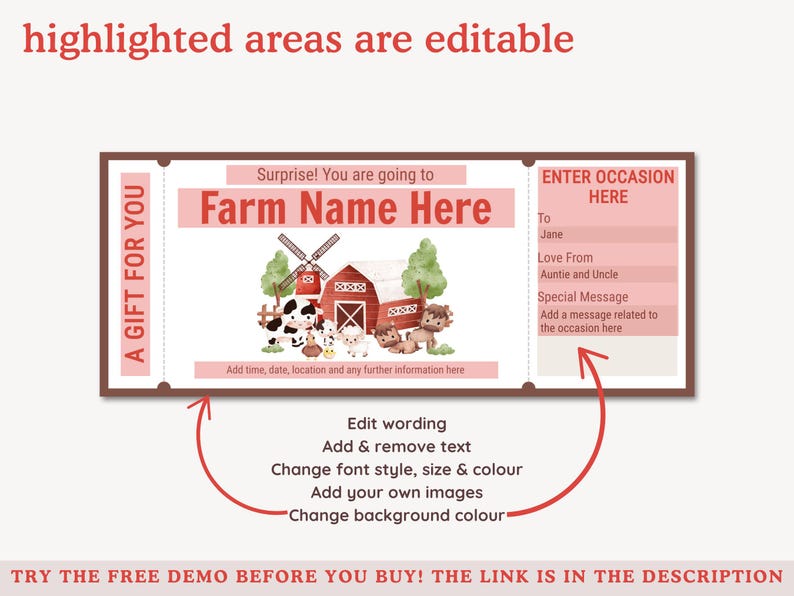 Editable Farm Gift Voucher Template, Petting Farm Printable Gift Ticket ...