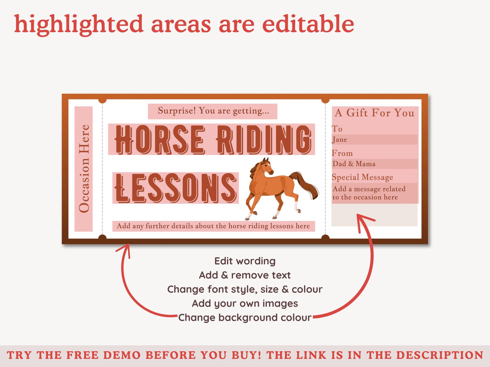 Editable Horse Riding Lessons Lessons Gift Voucher Template, Printable ...