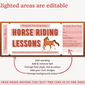 Editable Horse Riding Lessons Lessons Gift Voucher Template, Printable ...