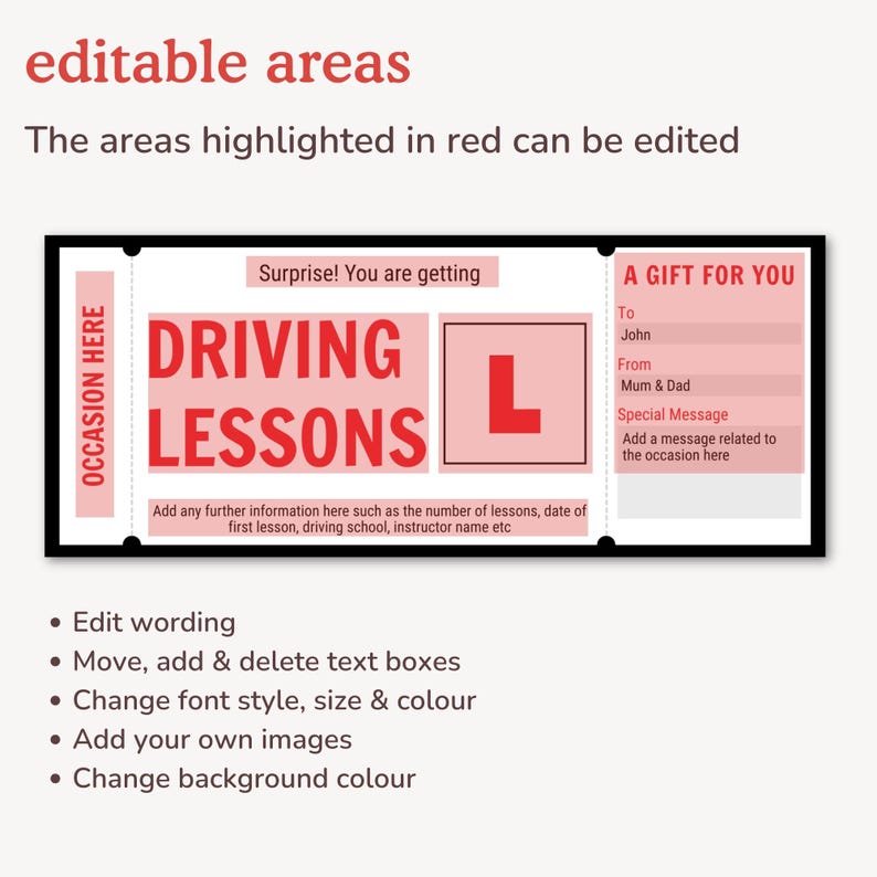 Editable Driving Lessons Gift Voucher Template, Learner Driver Gift ...