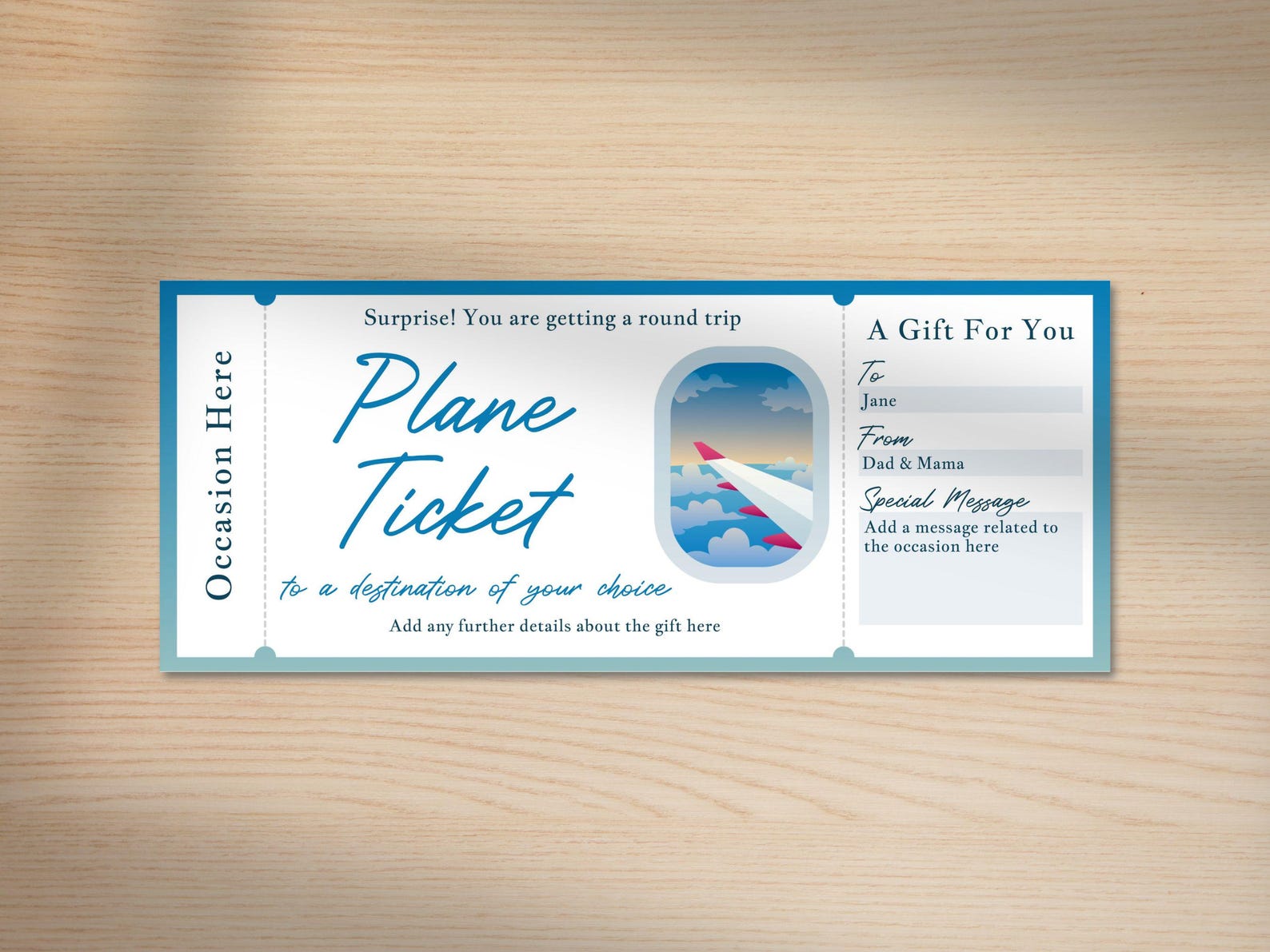 Editable Plane Ticket Gift Voucher Template, Printable Surprise Flight ...