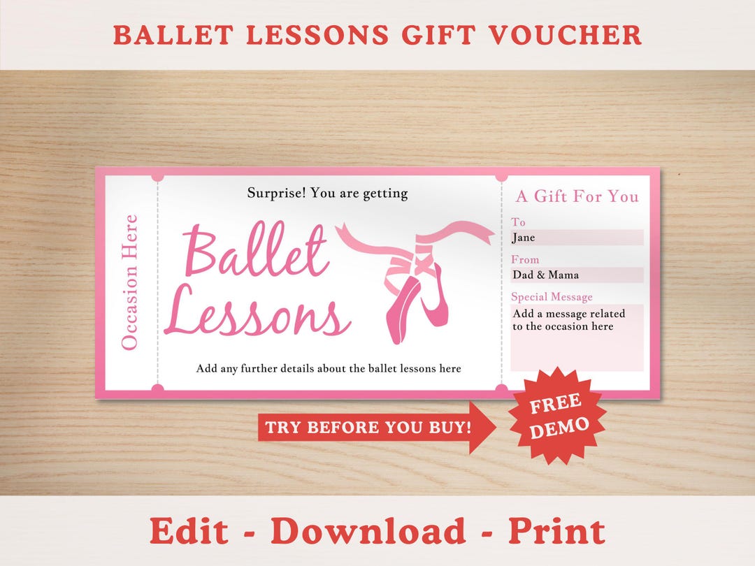 Editable Ballet Lessons Gift Voucher Template, Ballet Classes Printable ...