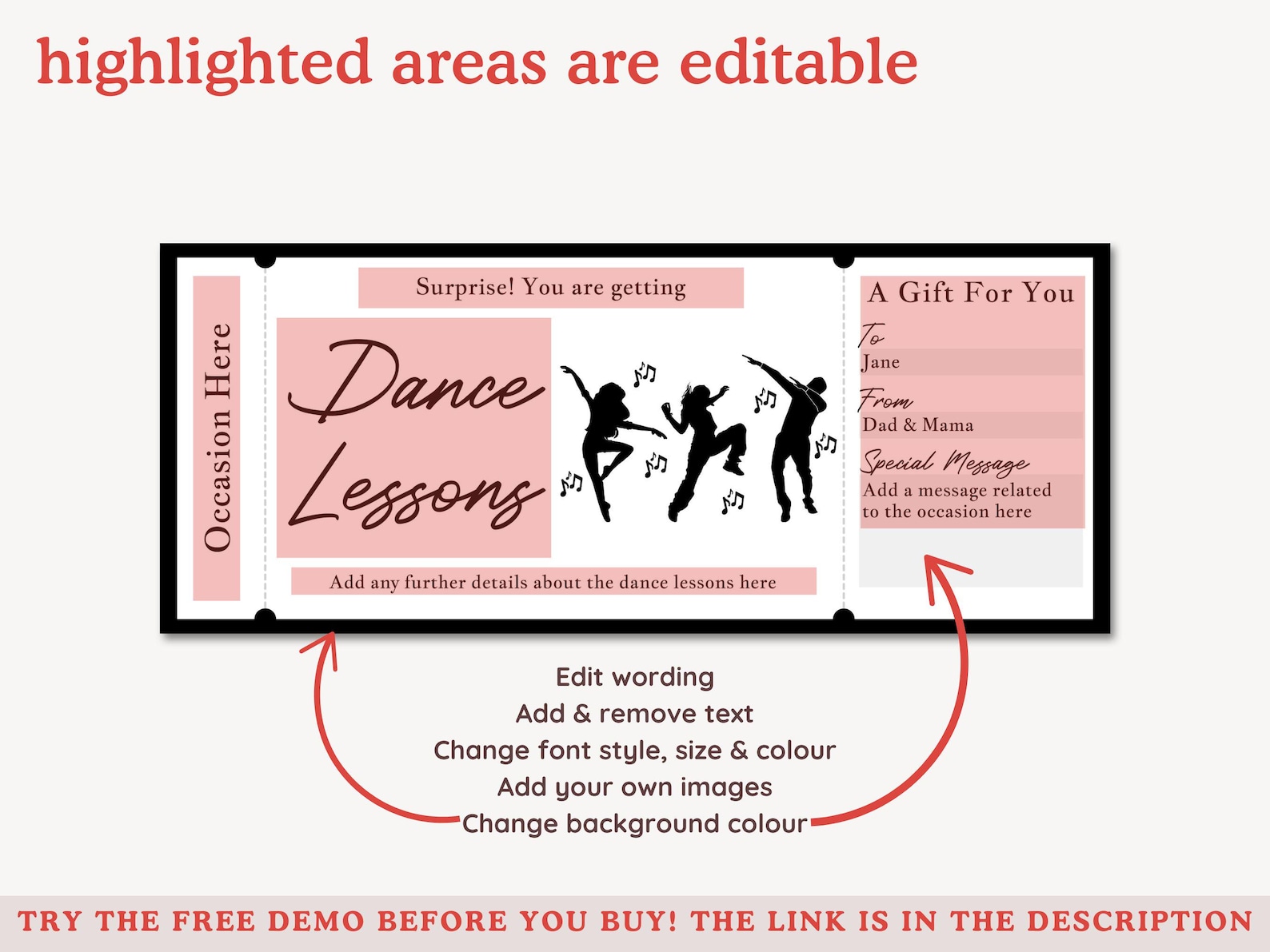 Editable Dance Lessons Gift Voucher Template, Dance Classes Printable ...