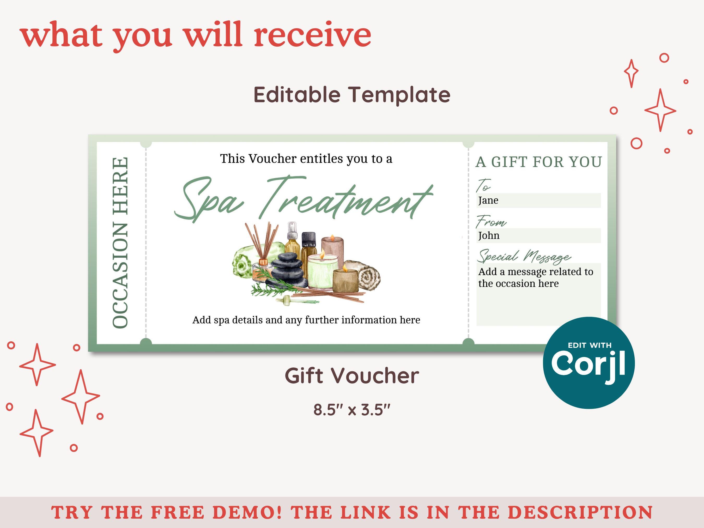 Editable Spa Treatment Gift Voucher Template, Spa Day Printable Gift ...