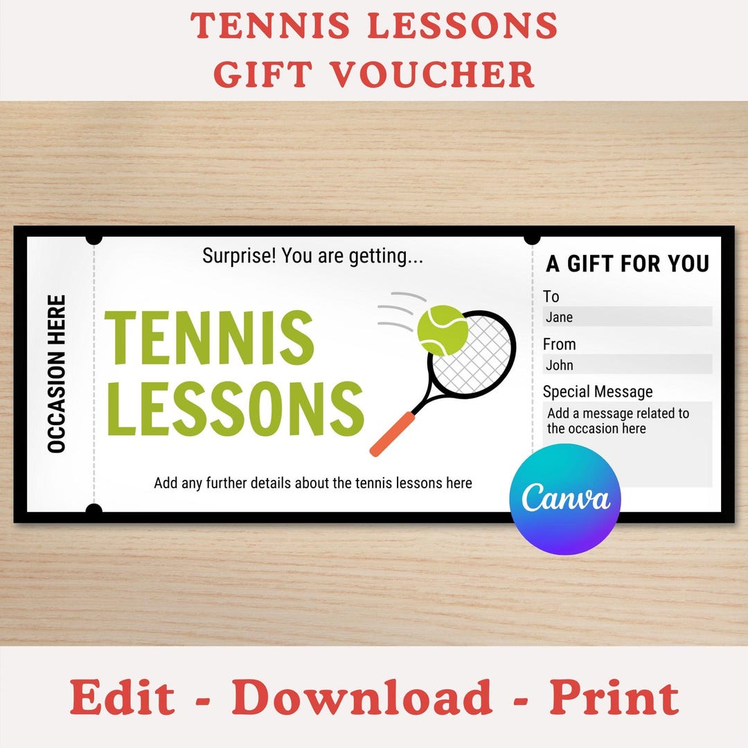 Editable Tennis Lessons Gift Voucher Template, Tennis Classes Gift ...