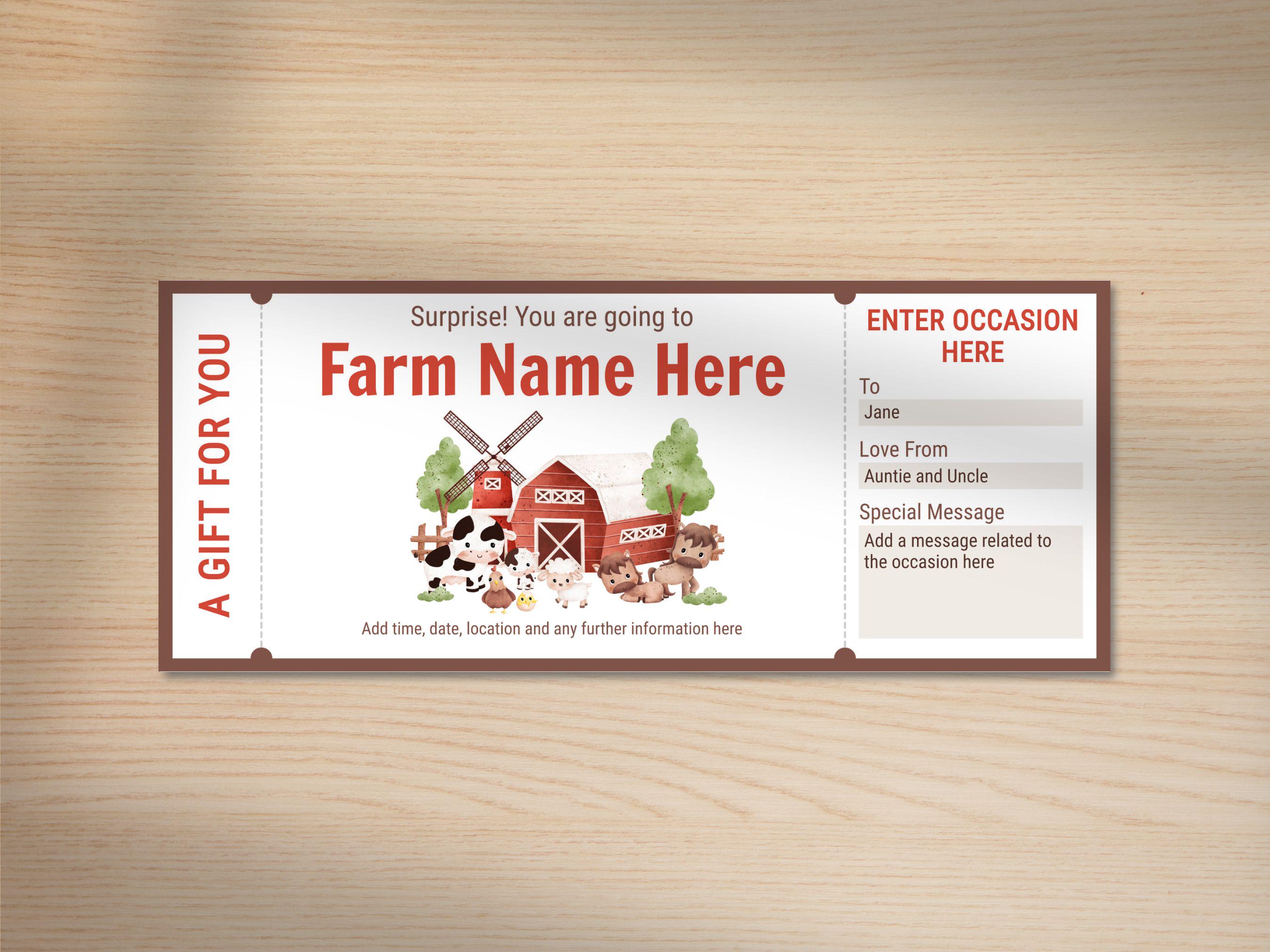 Editable Farm Gift Voucher Template, Petting Farm Printable Gift Ticket ...