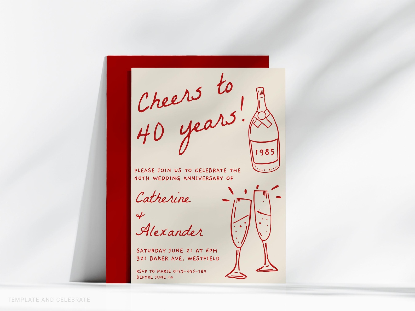 Editable 40th Anniversary Invitation Template, Printable 40th Wedding ...