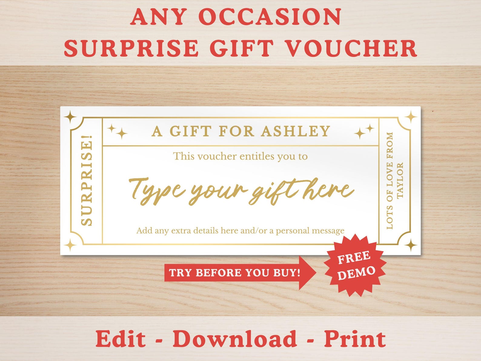 Editable Surprise Gift Voucher Template, Printable Gift Voucher, Custom ...