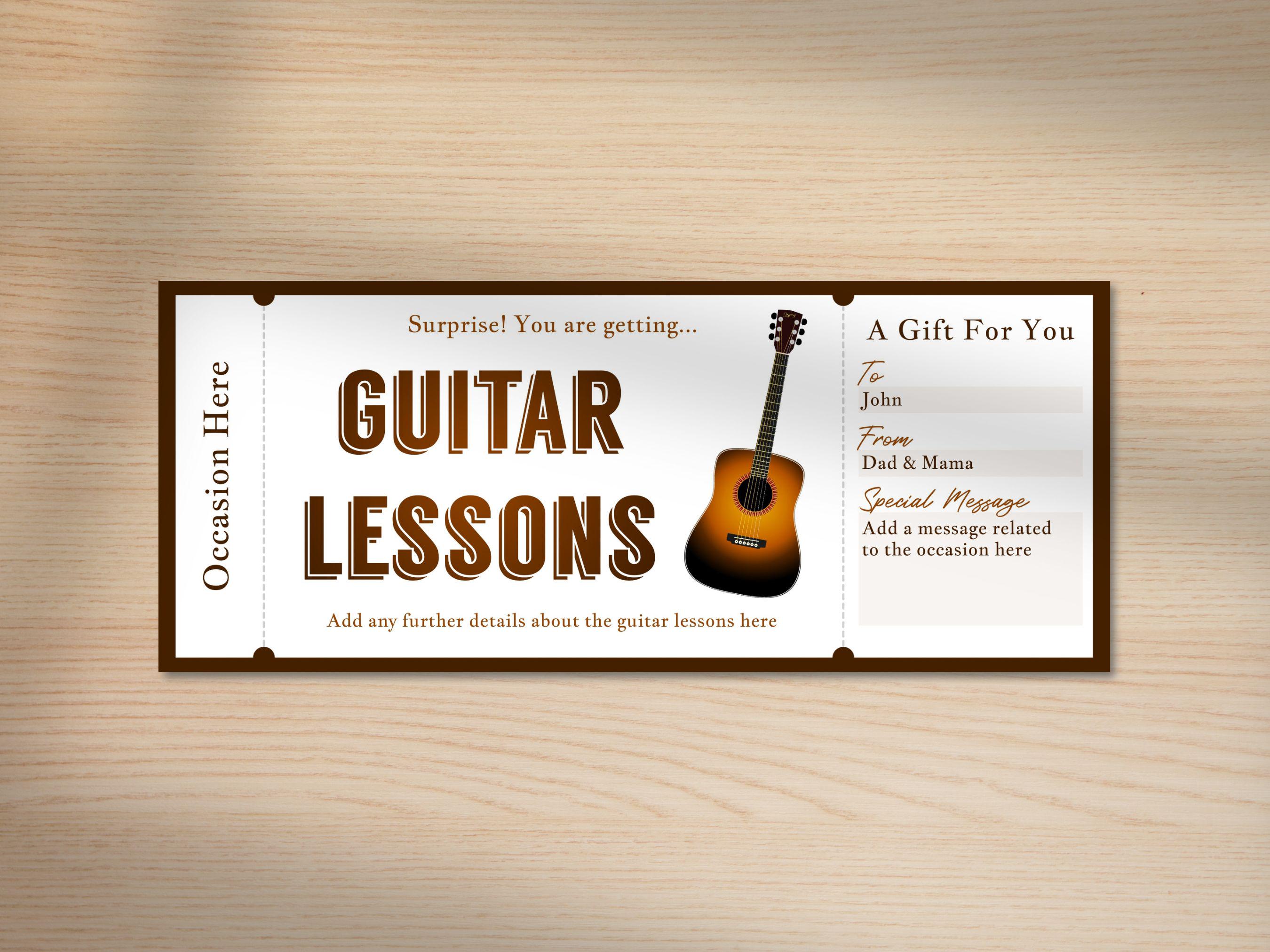 Editable Guitar Lessons Gift Voucher Template, Printable Gift Ticket ...