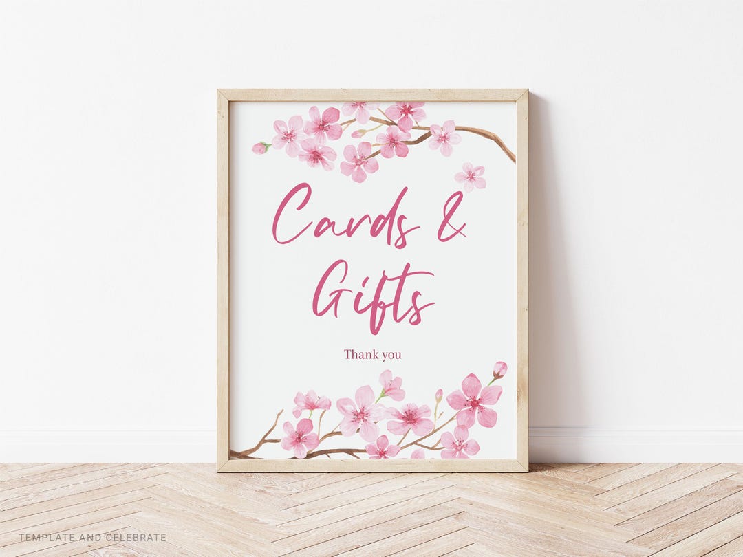 Editable Cards & Gifts Sign, Cherry Blossom Sakura Printable Cards and ...