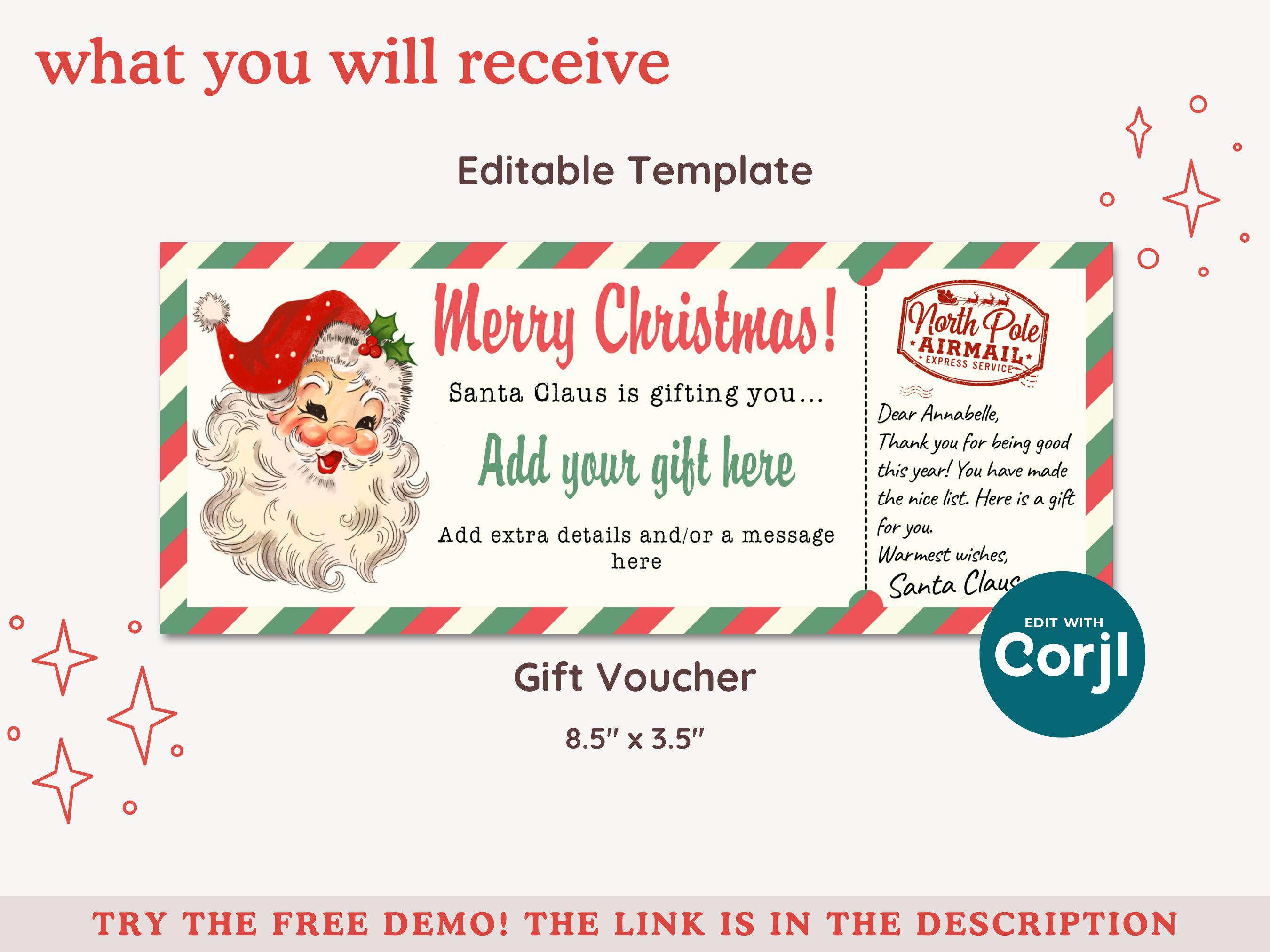 Editable Santa Christmas Gift Voucher Template, Printable Gift Voucher ...