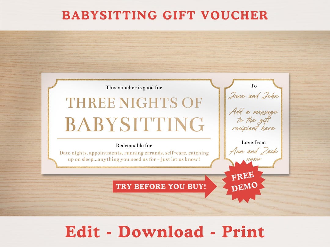 Editable Babysitting Gift Voucher Template, Printable Babysitting ...