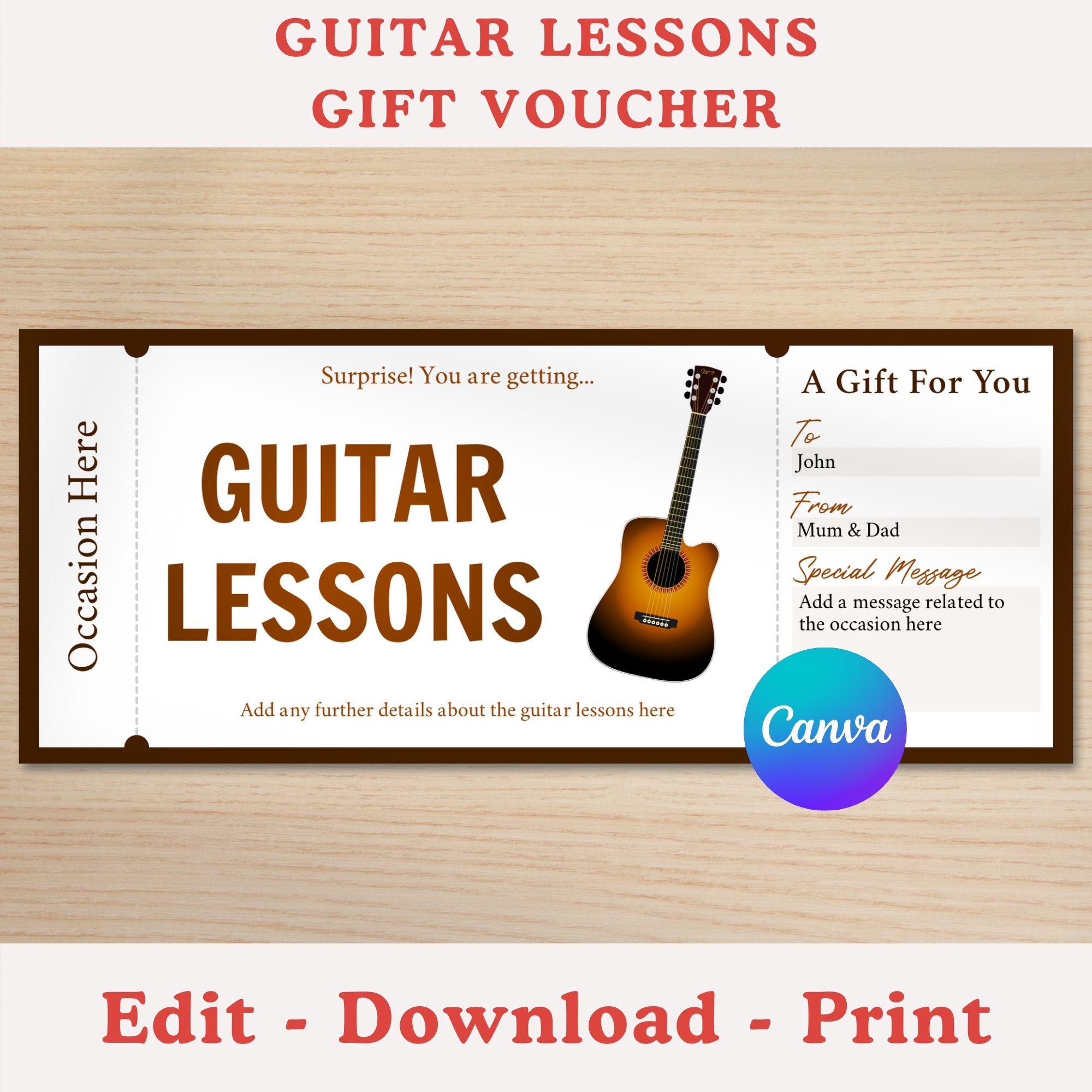 Editable Guitar Lessons Gift Voucher Template, Acoustic Guitar Lessons ...
