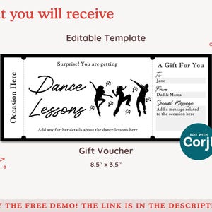 Editable Dance Lessons Gift Voucher Template, Dance Classes Printable ...
