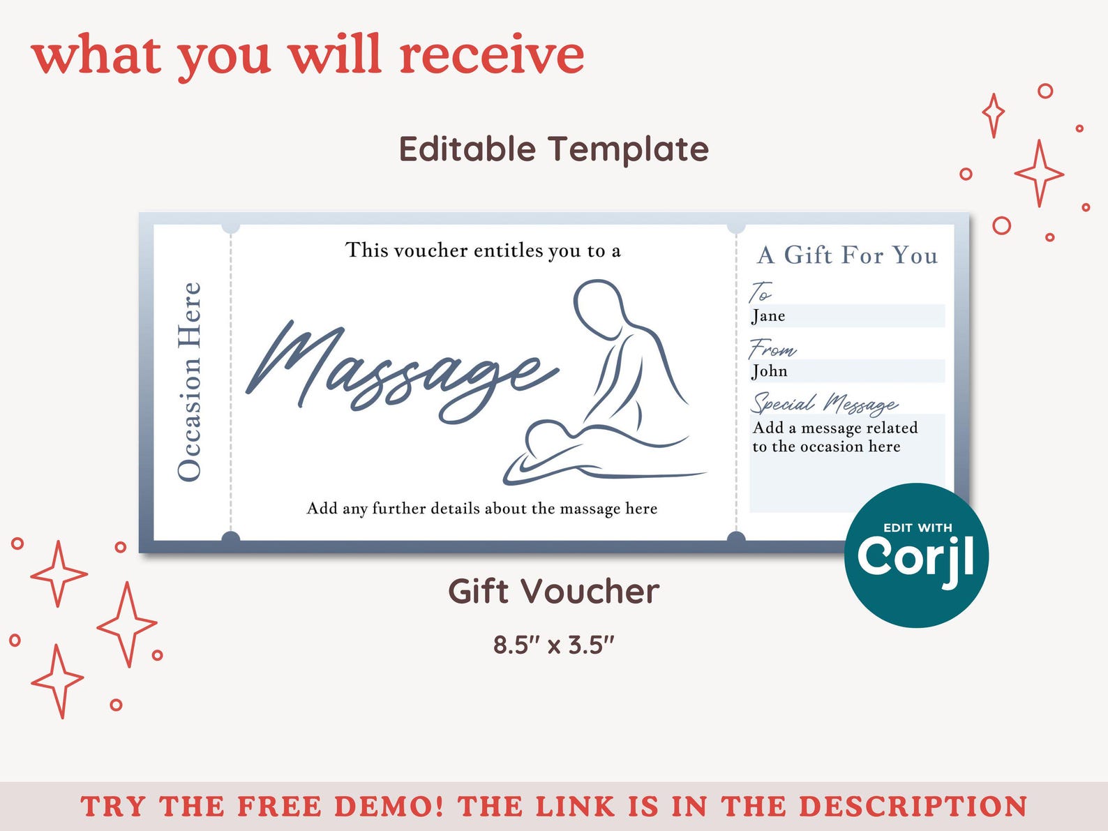 Editable Massage Gift Voucher Template, Body Massage Printable Gift ...