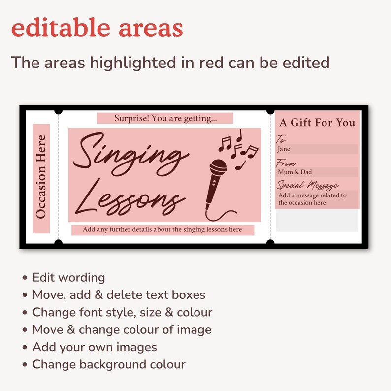 Editable Singing Lessons Gift Voucher Template, Voice Lessons Gift ...