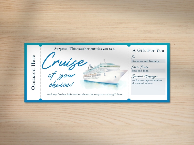 Editable Cruise Voucher Template, Printable Cruise Gift Ticket, Custom ...