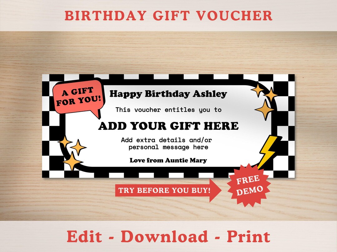 Editable Birthday Gift Voucher Template, Printable Gift Voucher, Custom ...