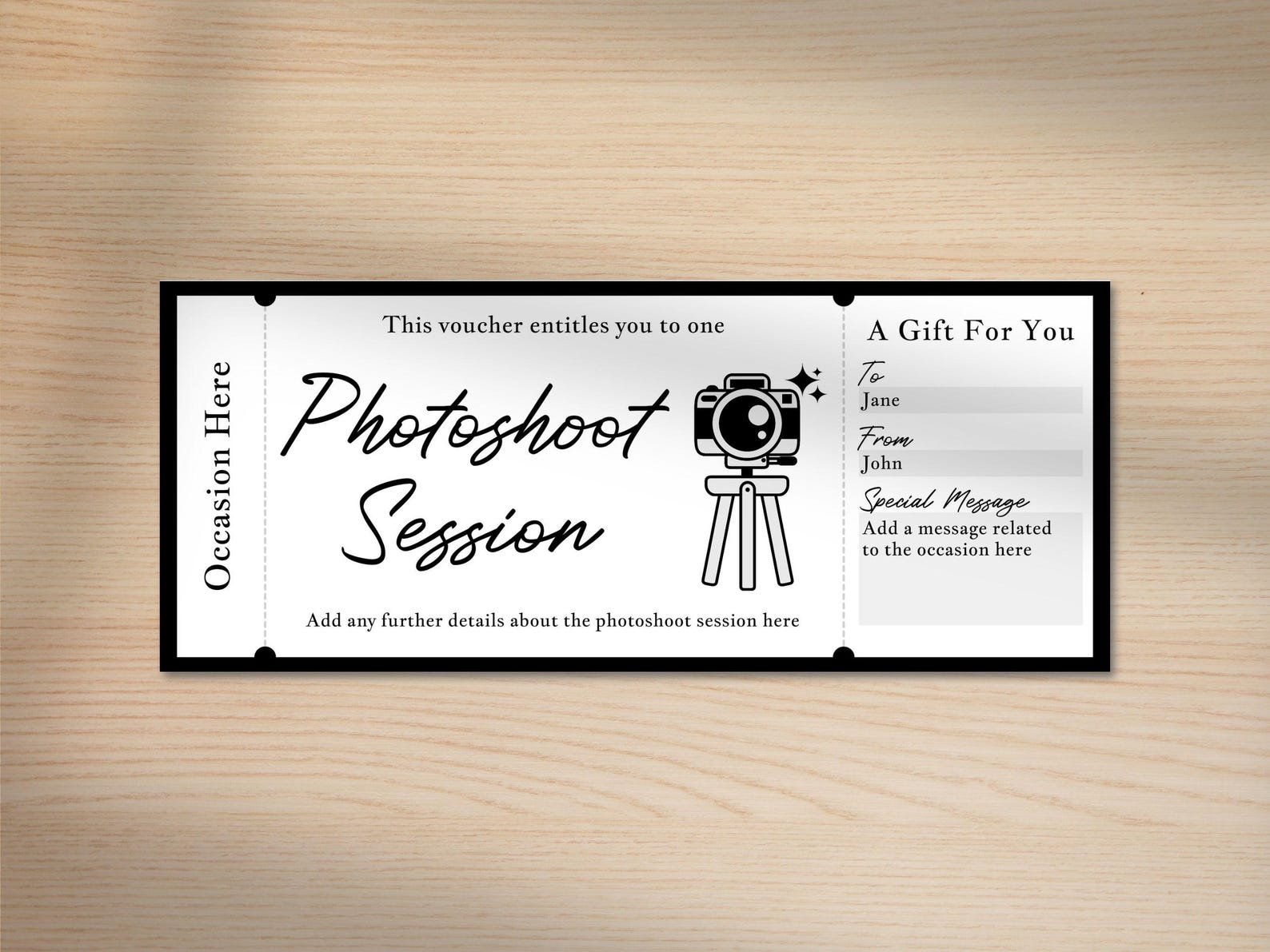 Editable Photoshoot Session Gift Voucher Template, Printable Gift ...
