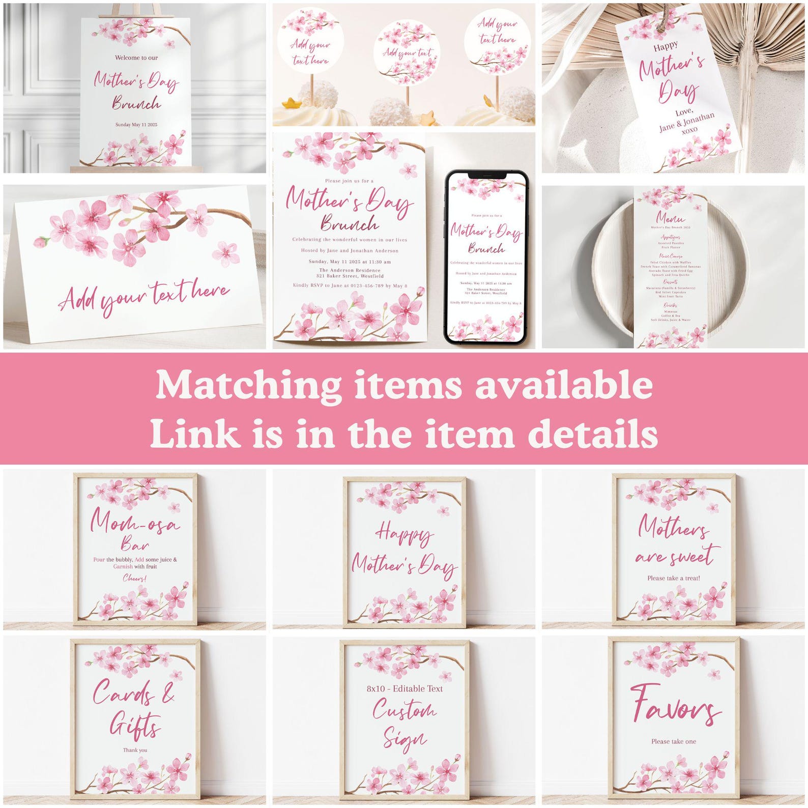 Editable Cherry Blossom Menu, Sakura Printable Menu Template, Brunch ...