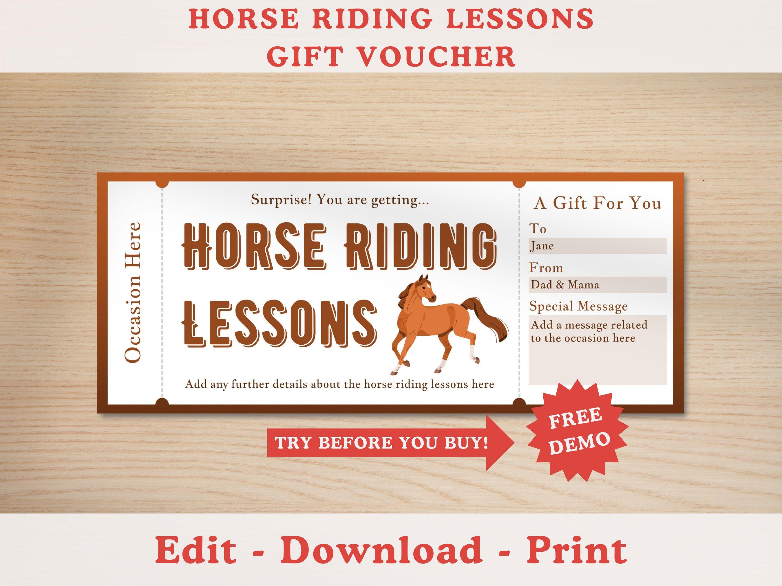 Editable Horse Riding Lessons Lessons Gift Voucher Template, Printable ...