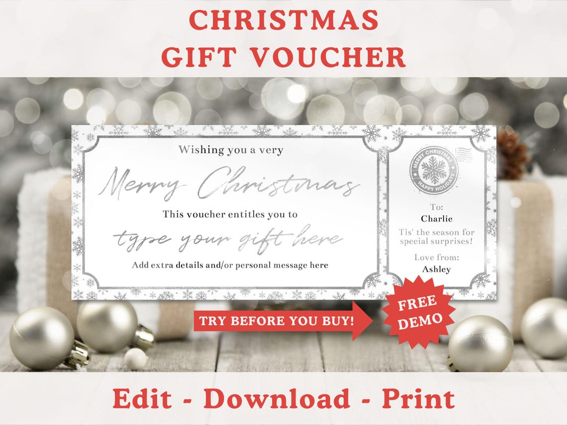 Editable Christmas Gift Voucher Template, Printable Gift Voucher Ticket ...